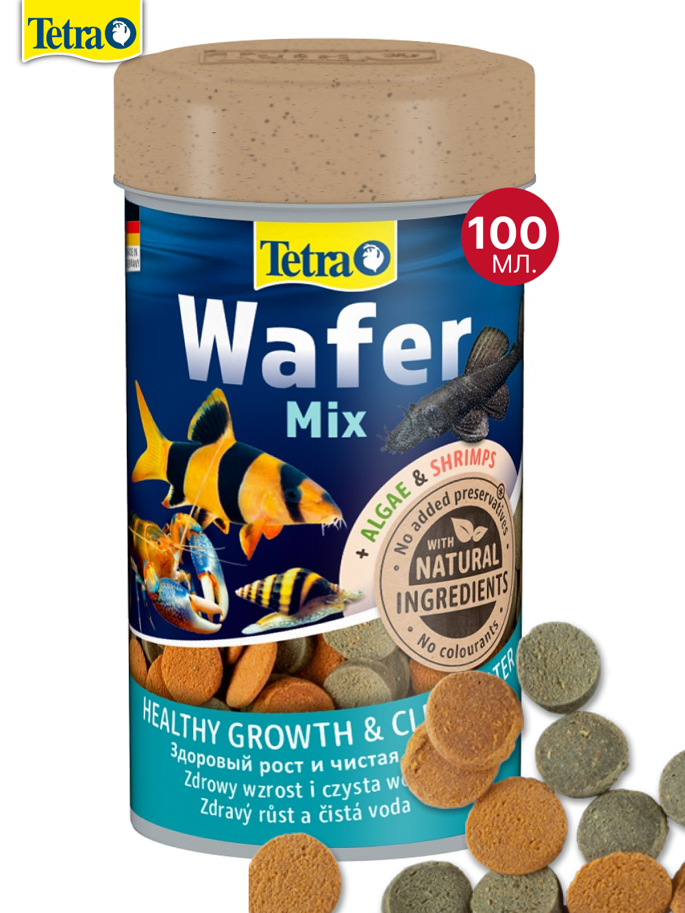 Корм для рыб "TetraWafer Mix", для травоядных и хищных рыб, для акульего балу, 100мл