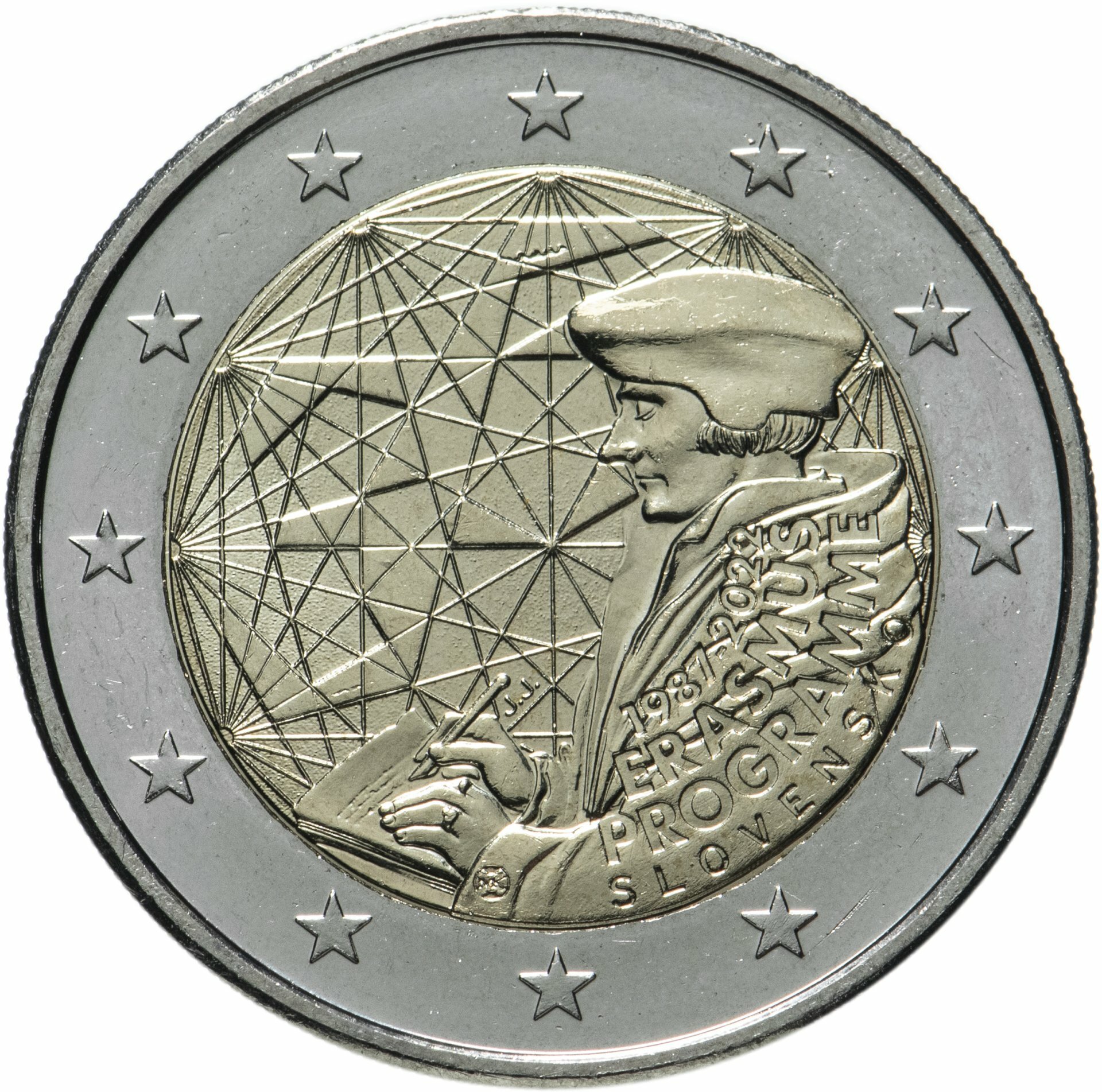 Словакия 2 евро 2022 "35 лет программе Эразмус", Биметалл, в сохранности UNC