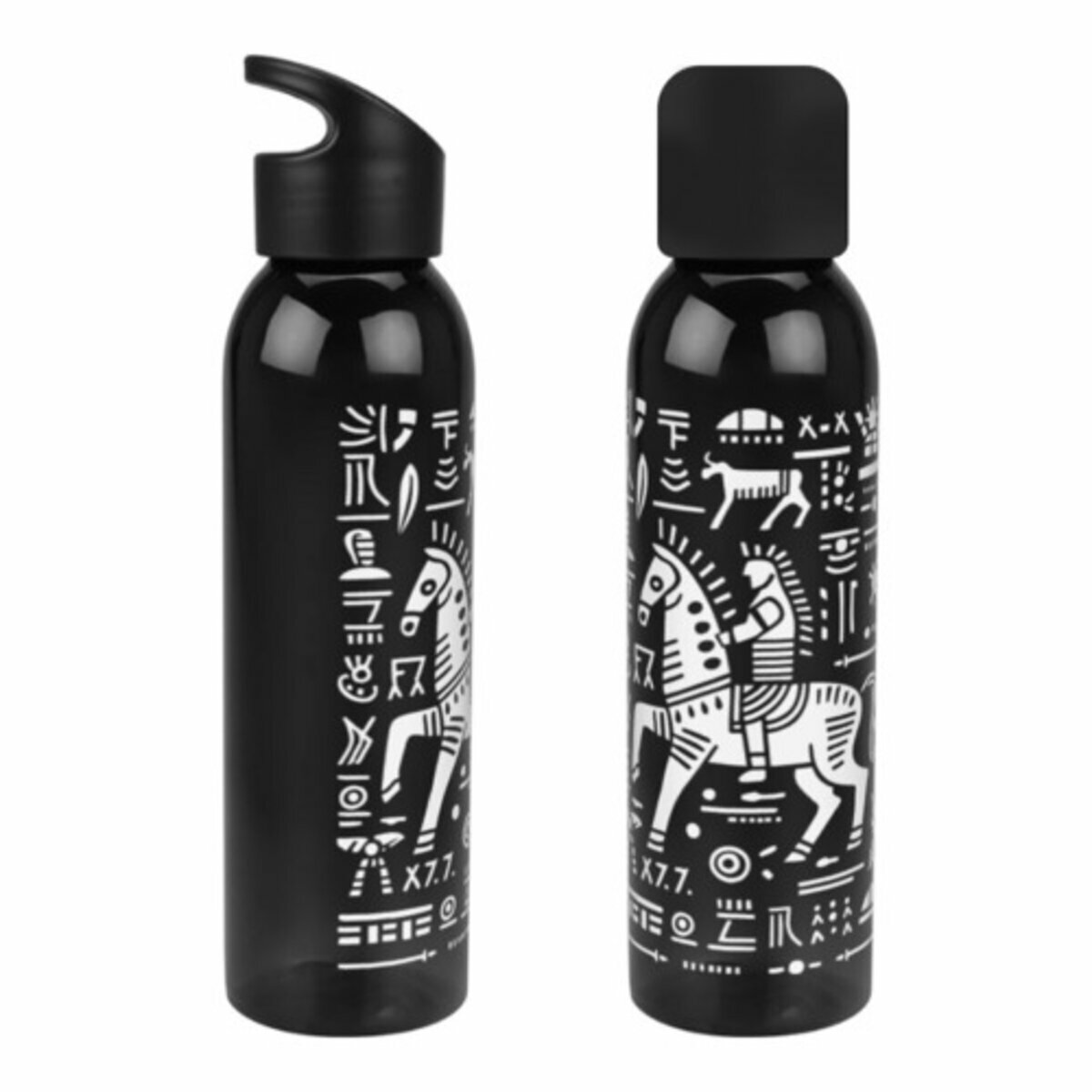 Бутылка для воды «Конь и всадник. Египет. Абстракция. Иероглифы» (черный)