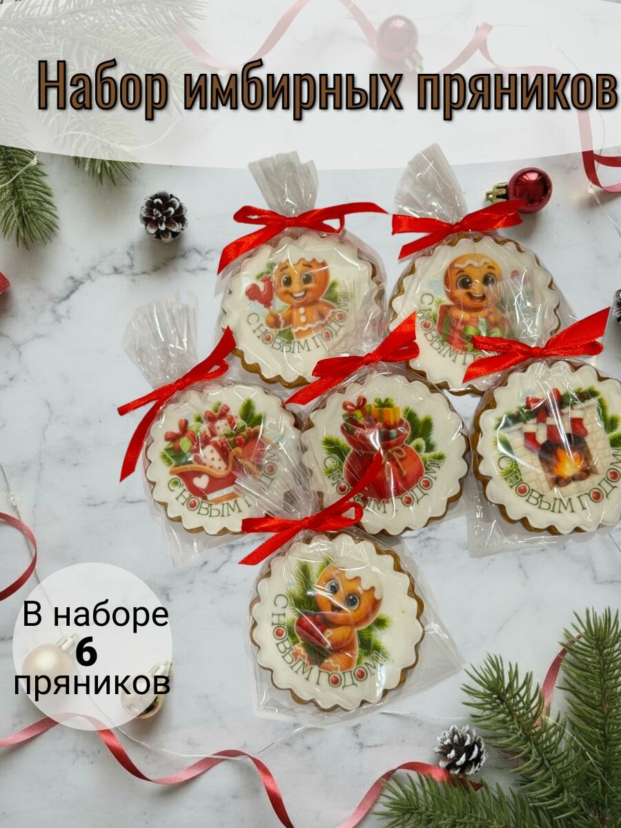 Имбирные медовые пряники, медальоны, в подарок на Новый год и рождество, подарочные медали, в наборе 6 пряников
