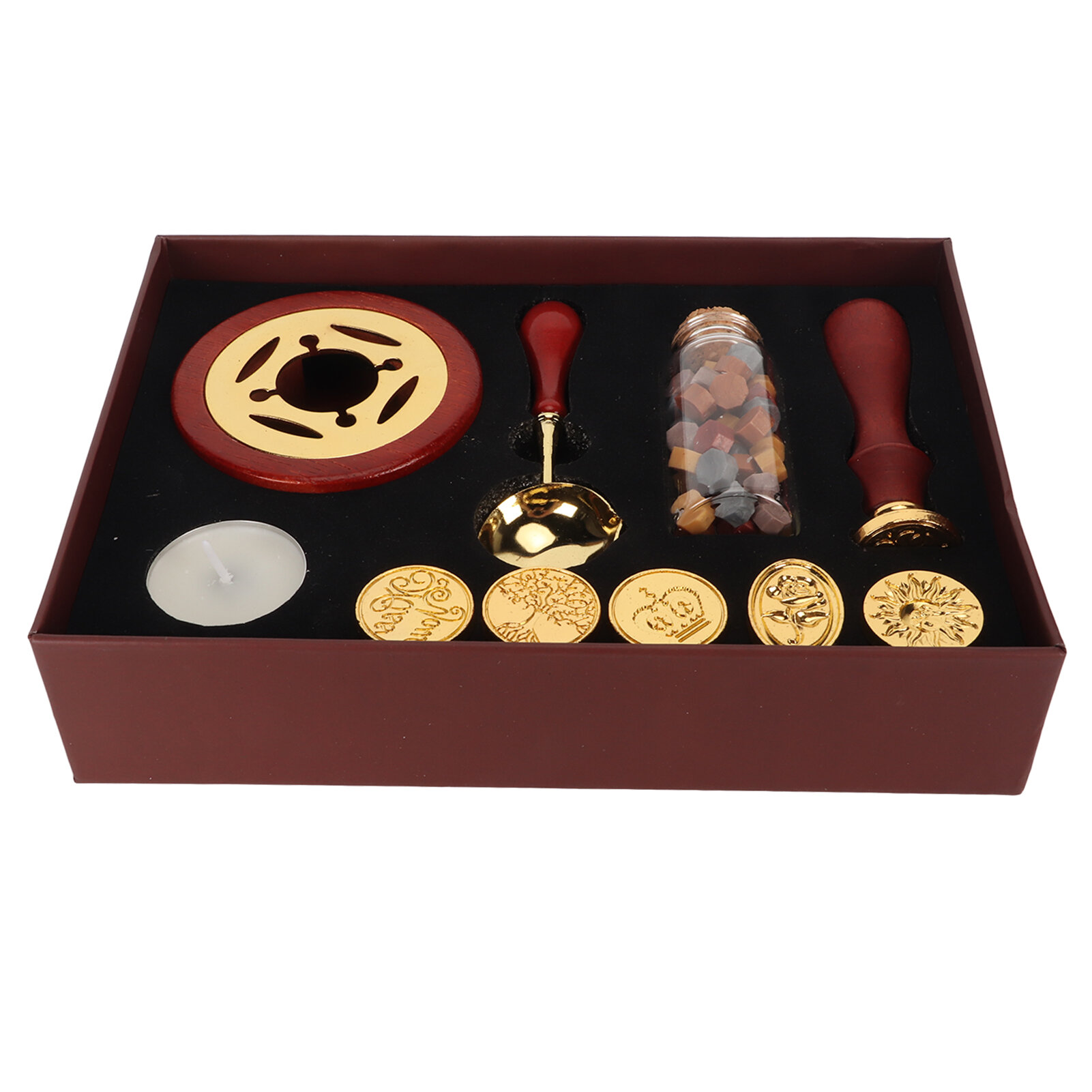 Набор сургучовых штампов с ложкой, сургуч, подогреватель 5 сменных головок, набор сургучов для конвертов-приглашений