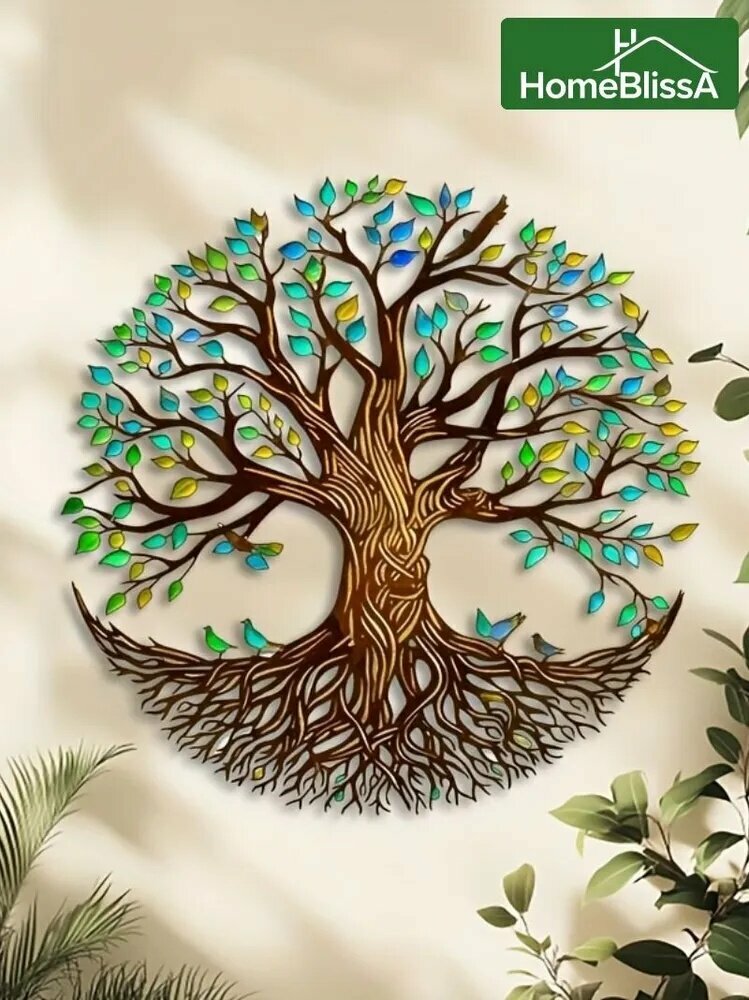 Декоративное круглое настенное панноа с изображением дерева жизни , настенные декоративные панели, подходят для вилл, дворов, в качестве подарка на новоселье