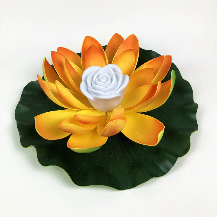 Лампа led lotus flower water floating decorative light, beautiful, с батареей, для улицы и дома, 18 см, красный, оранжевый, 40 см