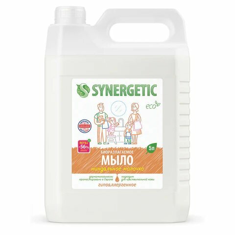 Мыло жидкое 5 л SYNERGETIC "Миндальное молочко", гипоаллергенное, биоразлагаемое, 105506