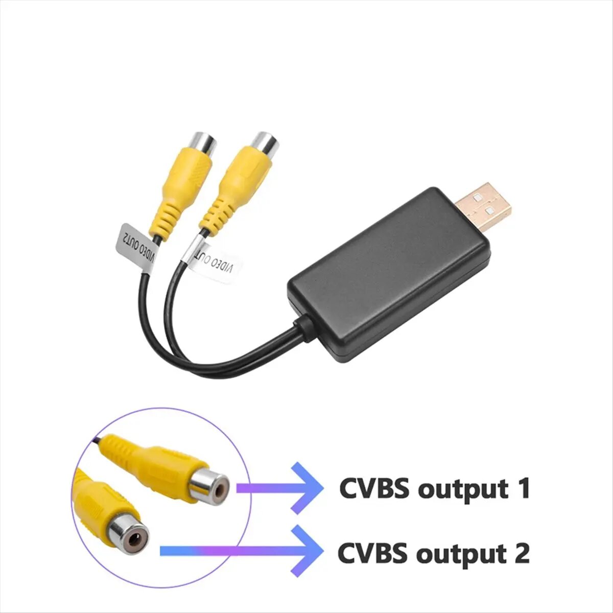 Интерфейс адаптера видеовыхода USB к CVBS Подключение к монитору Устройство дисплея для Android-радио Мультимедиа (A)