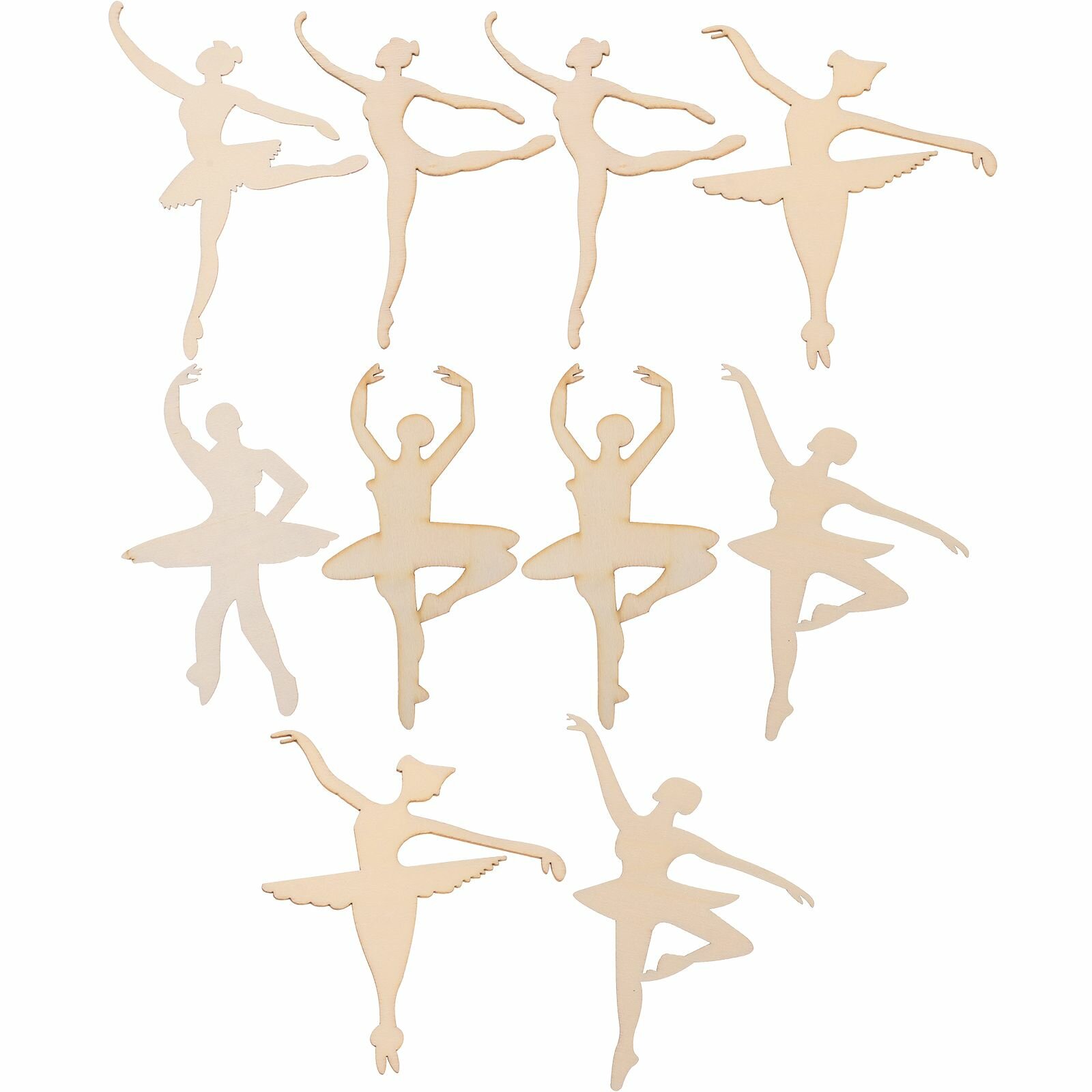 Деревянные фигурки балерины для творчества и декора, 10 шт, гладкие чипсы из дерева для росписи, поделок, украшения интерьера и праздничного стола, набор для детского художественного проекта