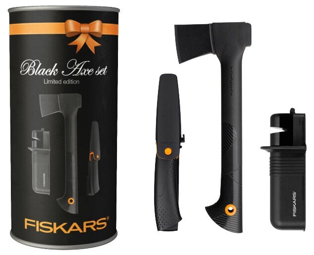 Набор FISKARS Solid (топор, нож, точилка), 1055139 черный/оранжевый