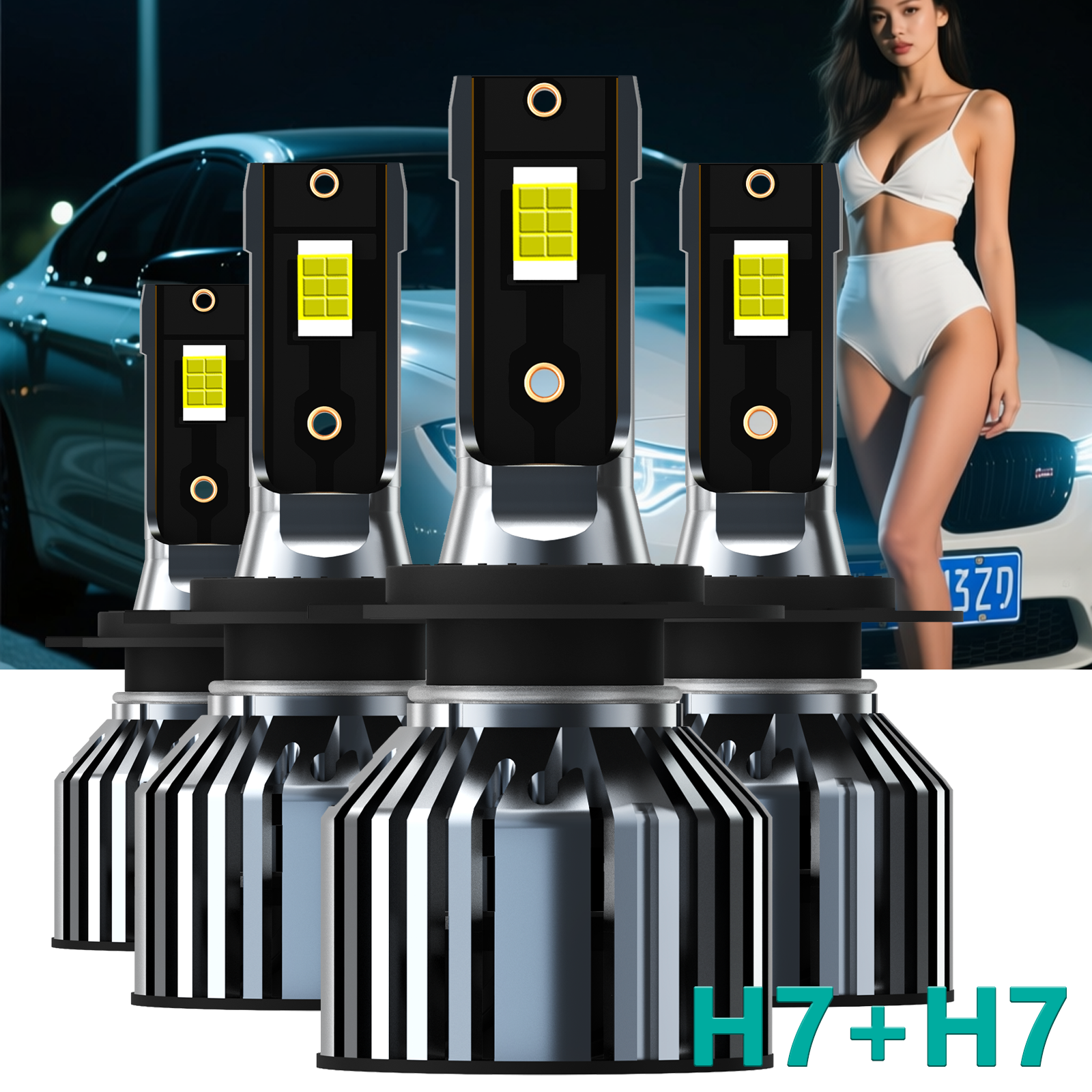 H7 + H7 Светодиодные фары Комбинированные 4 Лампы дальнего ближнего света Комплект Супер Белых ярких ламп