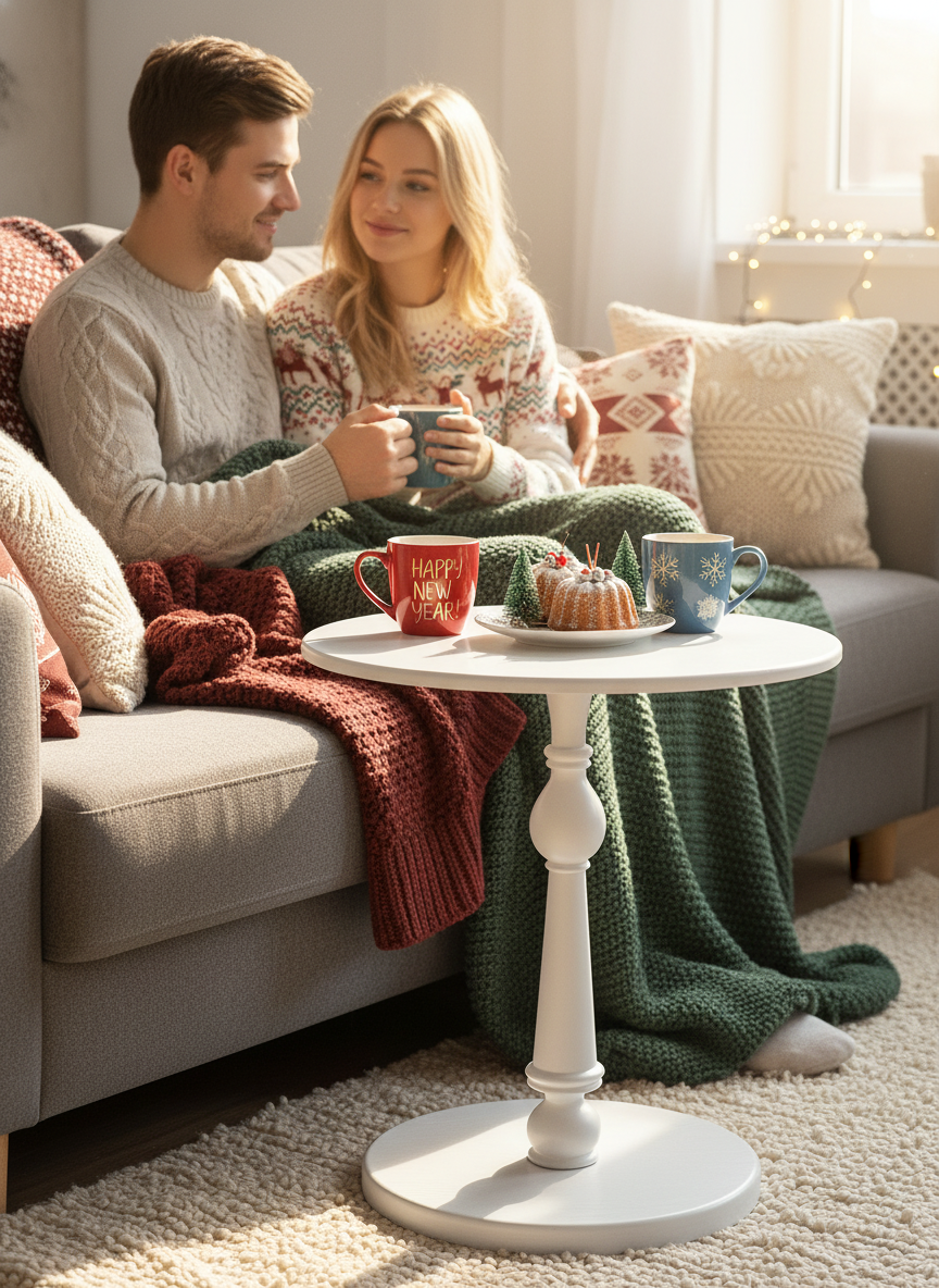 Стол журнальный Мебелик Рио 5 в гостиную, круглый, цвет белый ясень