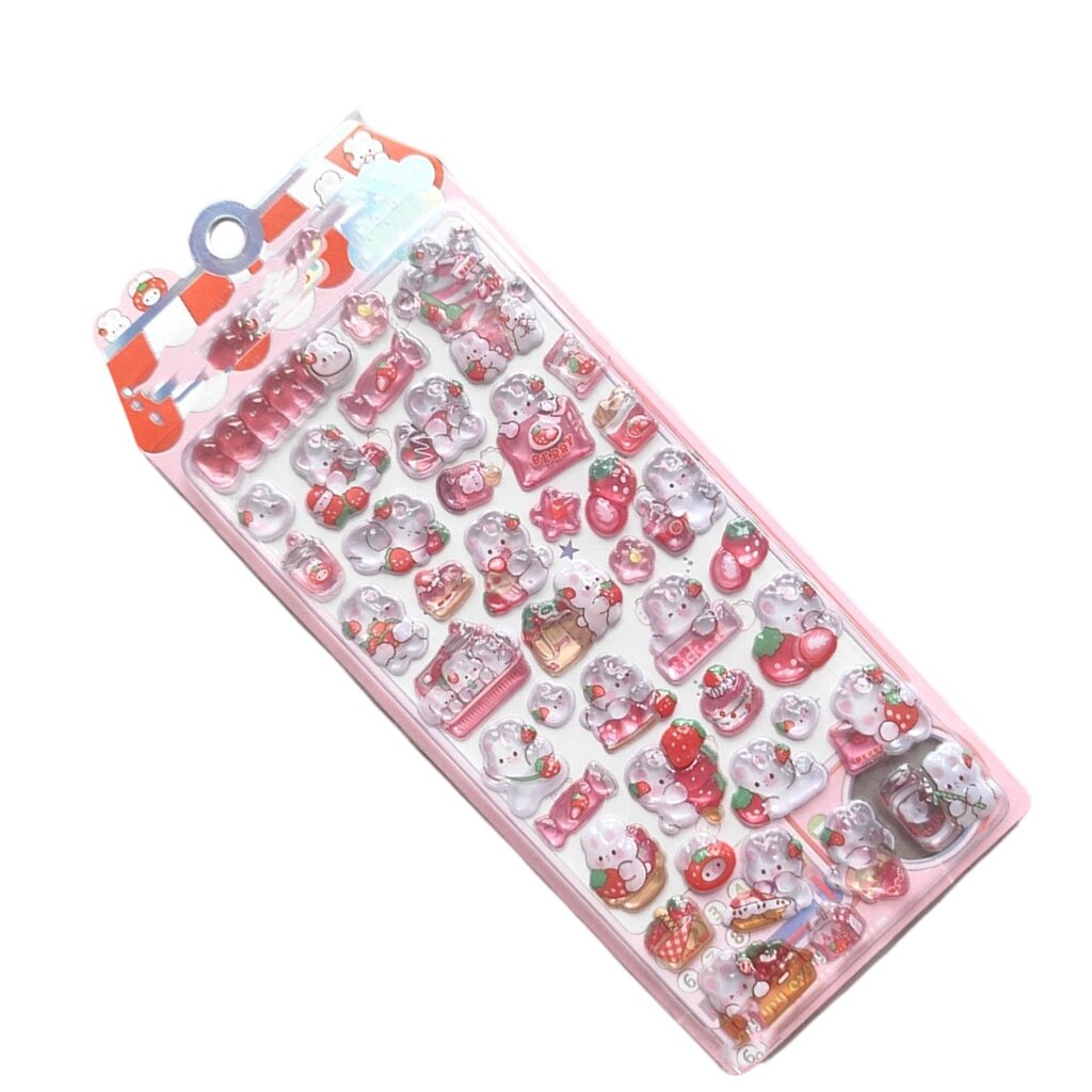 3D рельефные наклейки pink bunny cute strawberry bunny 4 случайных