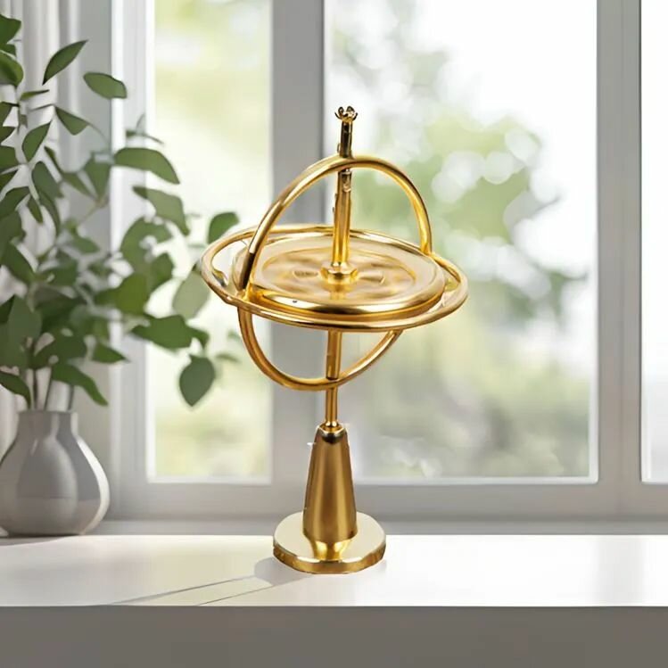 Гироскоп металлический , механическая игрушка антистресс , развивающая , юла с подставкой для вращения 9,2 см*7 см.