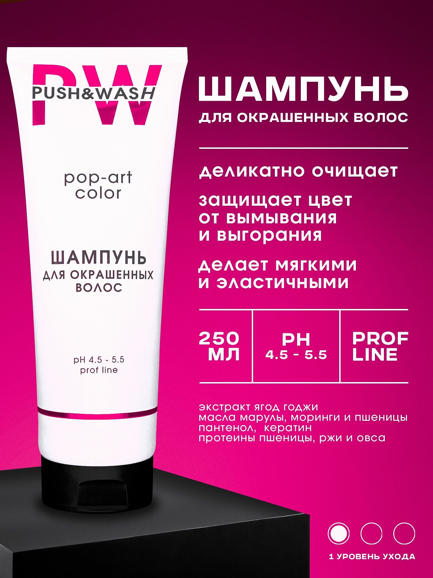 PUSH&WASH Шампунь для окрашенных волос Pop-art Color, 250 мл