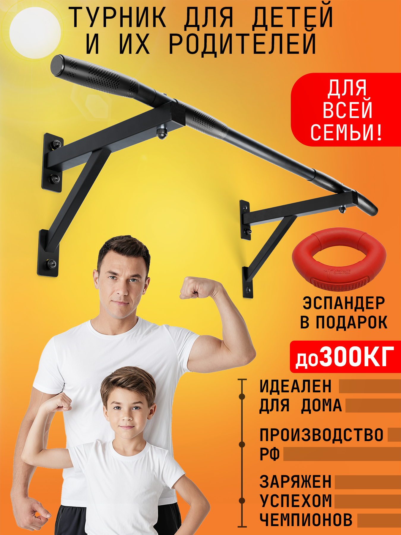 Турник настенный Aktiv черный (для детей) /ABSOLUTE CHAMPION