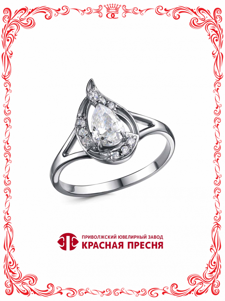 Кольцо, серебро, 925 проба, оксидирование, фианит