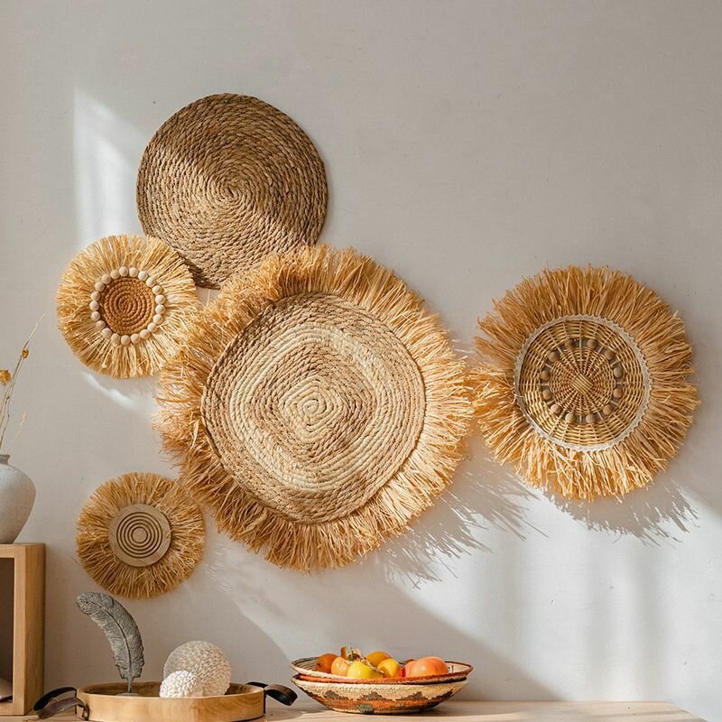 Рафия ручной работыдекор на стену для интерьера