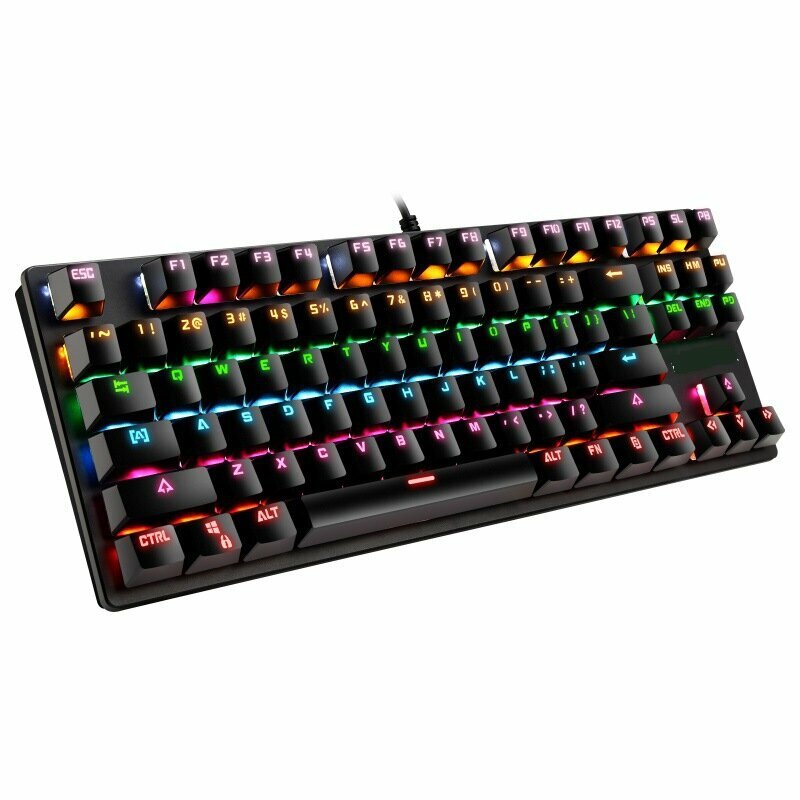Механическая клавиатура 87-клавиш с переключателем Cherry MX Blue и подсветкой для игр и офиса — черная стандартная