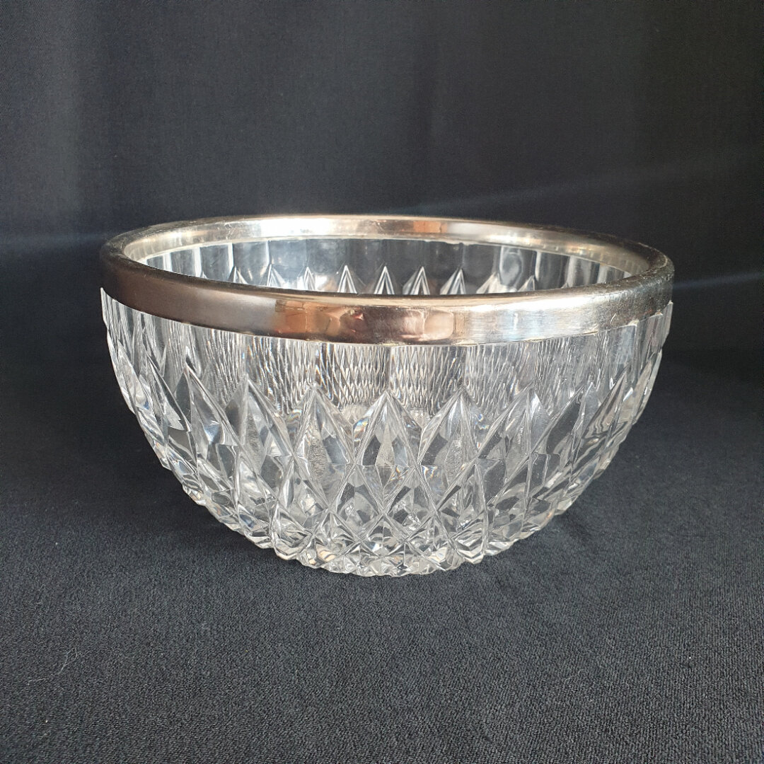 Салатник с металлическим ободком, хрусталь, винтаж СССР