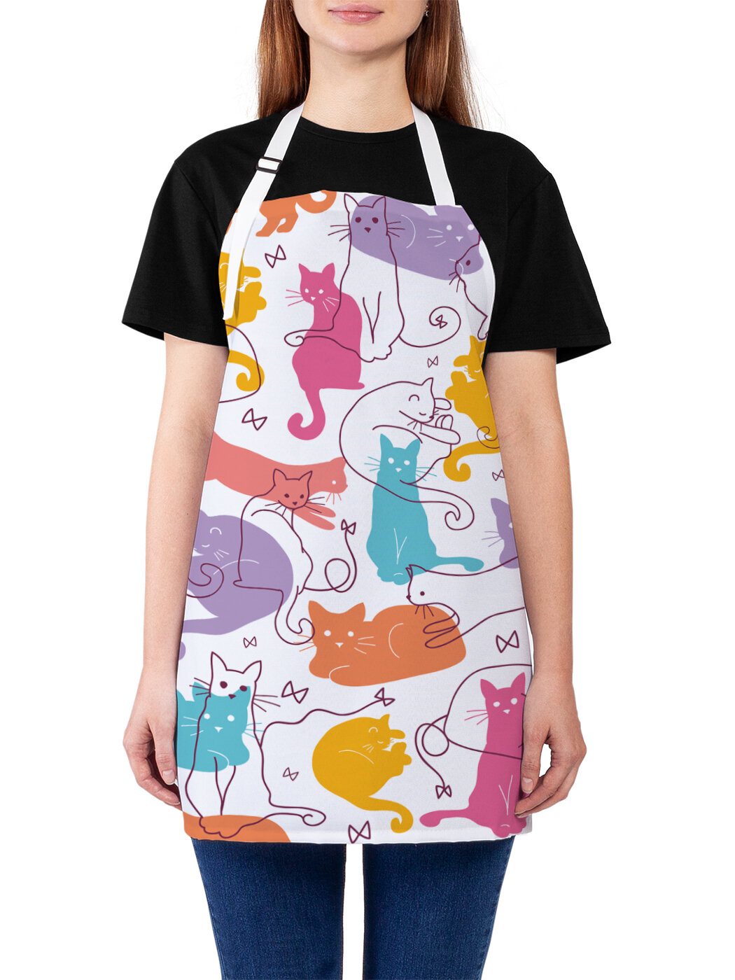 Фартук для кухни тканевый "Кошачьи образы" / водоотталкивающий, универсальный размер , JoyArty