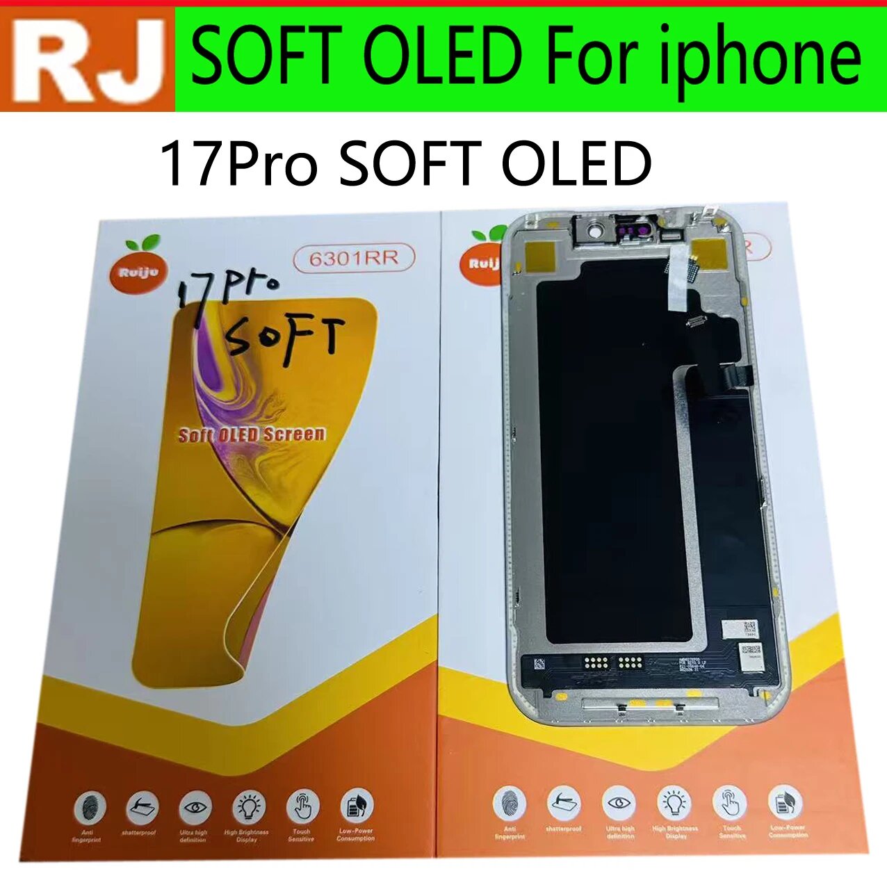 Замена ЖК-дисплея RJ SOFT OLED для iPhone 16 13pro 15pro 14pro 16pro 17pro Max 15PLUS 14Plus 16Plus с дигитайзером сенсорного экрана 15promax softOLED RJ