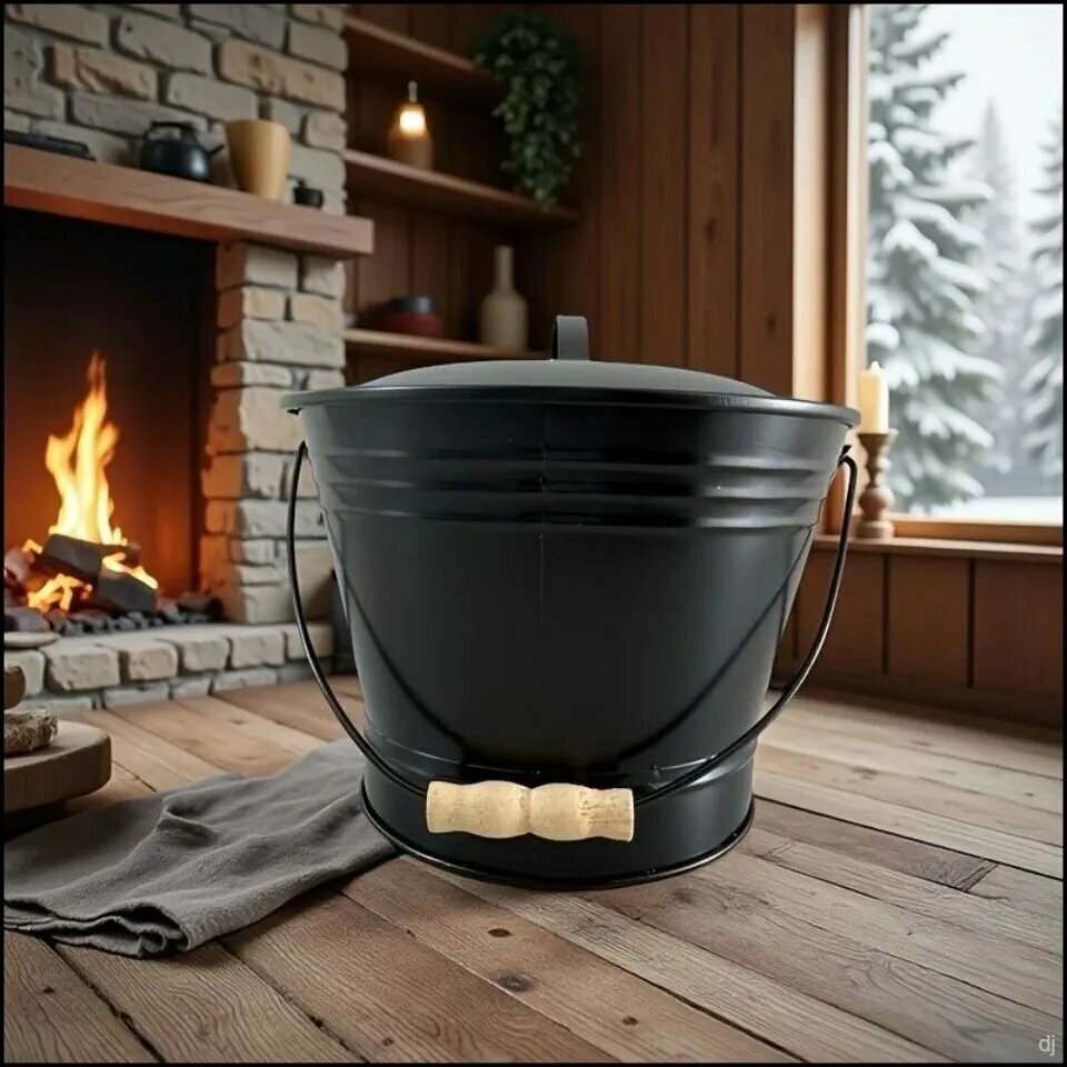 Ведро для золы с крышкой и деревянной ручкой металлическое зольное ведро для камина, печи и гриля