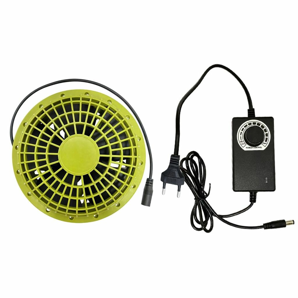 (1 комплект) Euro 12V Канальный вентилятор круглый + регулятор - зеленый