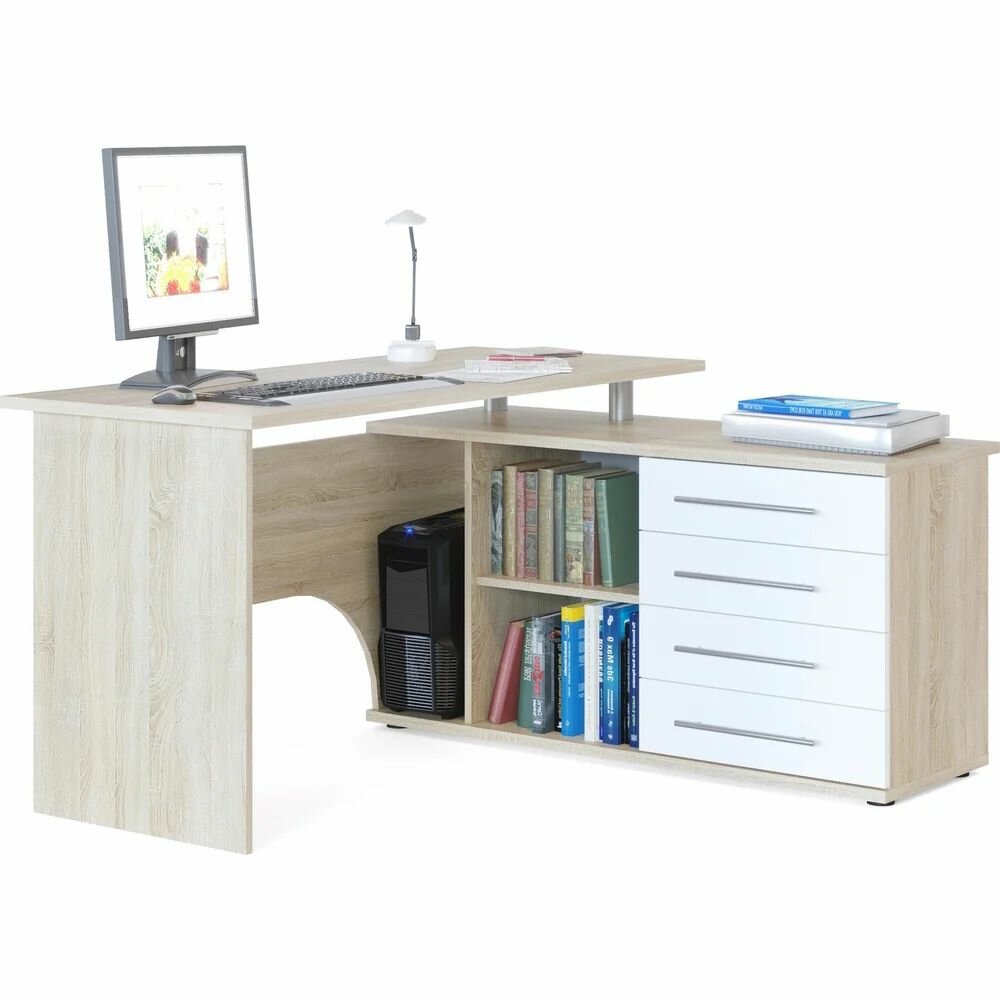 Компьютерный стол сокол правый дуб сонома/белый КСТ-109П КСТ109ПС5б