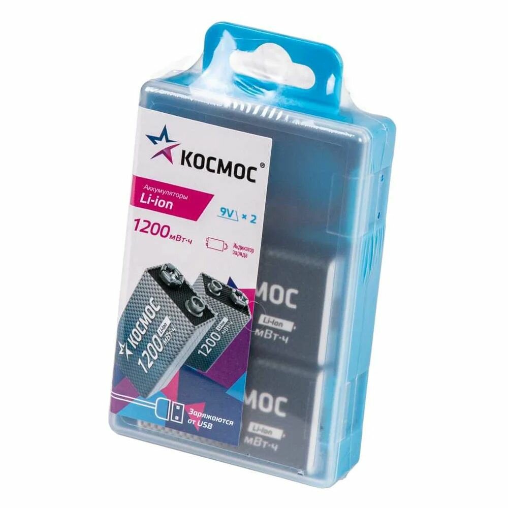 Аккумулятор космос крона Li-ion 9V 1000мАч 2 шт в боксе KOCLi9V1200mAh2B