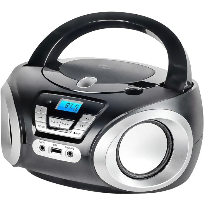 Радиоприемник Ritmix RBB-450 Bluetooth, 12 Вт, CD. usb. FM, 220 В. батарейки чёрно-серебристый
