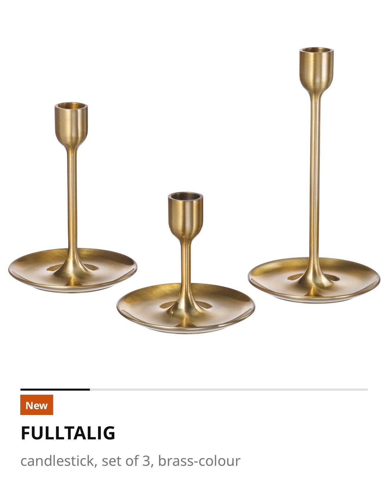 Подсвечник FULLTALIG IKEA, набор из 3 штук, латунного цвета.