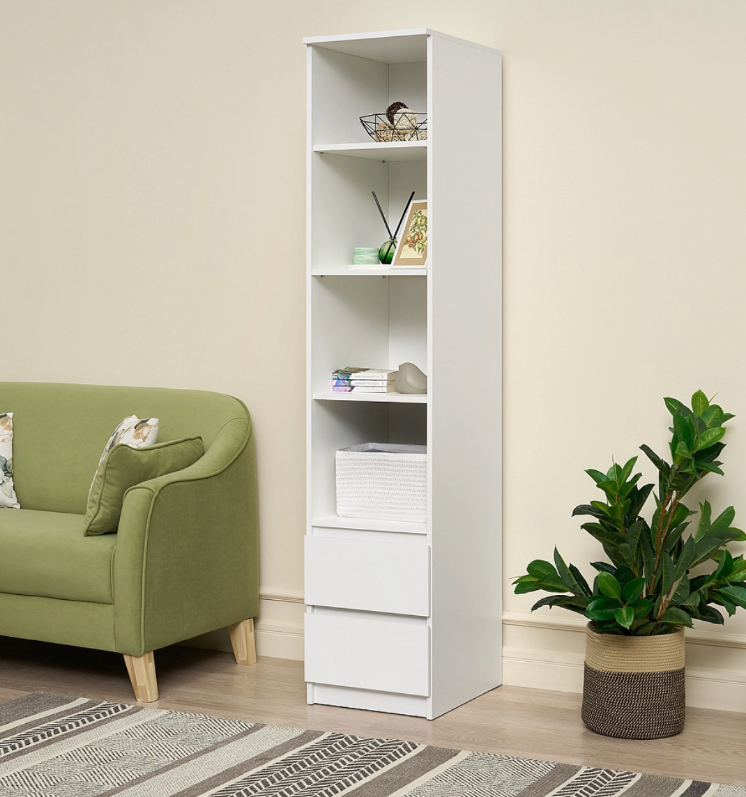 Пенал с открытыми полками белый 40 см (402х1900х514 мм) стеллаж с 2 ящиками