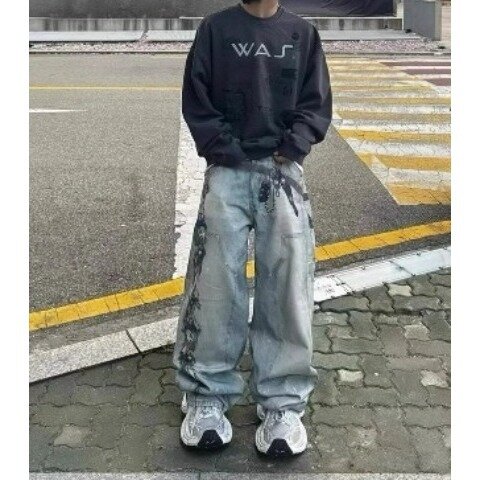 Тренд RONG CH Джинсы Парные Винтажные Страненные Синие Чистые Прямые Деним, Размер_M