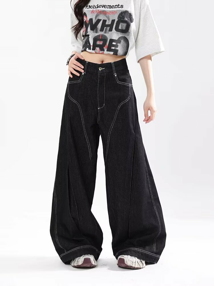 JYL Джинсы Женские Карго Винтажные Большие Карманы Стильные Деним, Размер_S