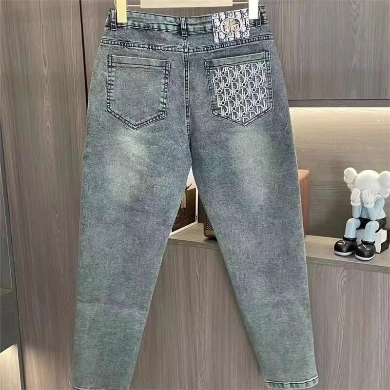 MON Мужские Джинсы Вышивка Винтаж Слим Стрейт Кроп Деним, Размер_35