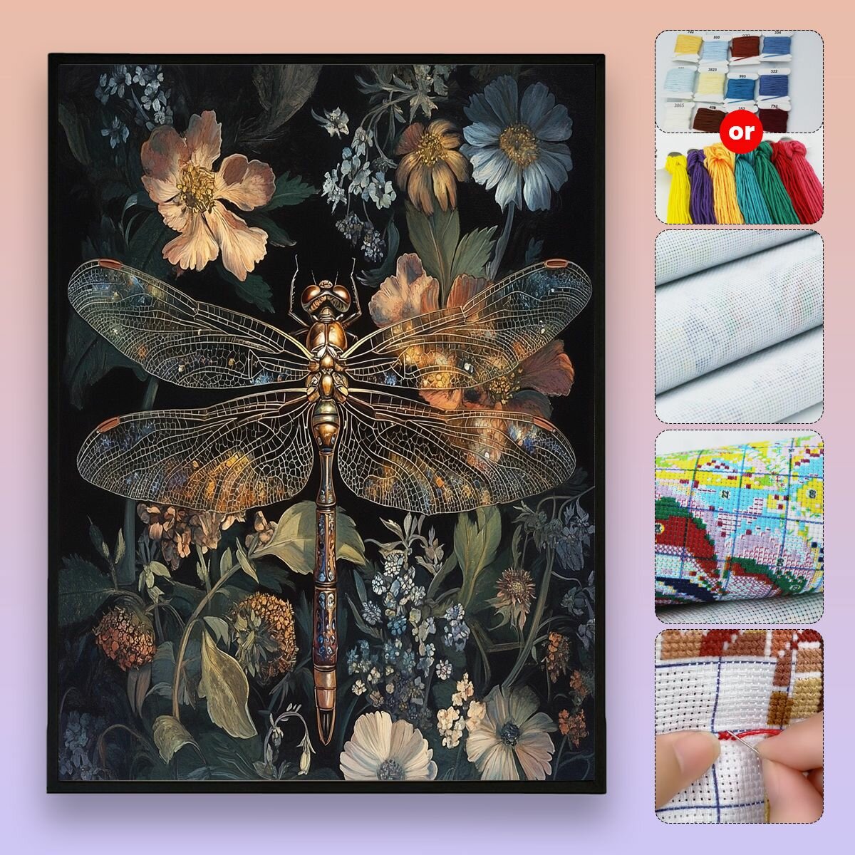 Набор для вышивания, 30x40 см, 25 цветов, 14ct, Таинственная стрекоза