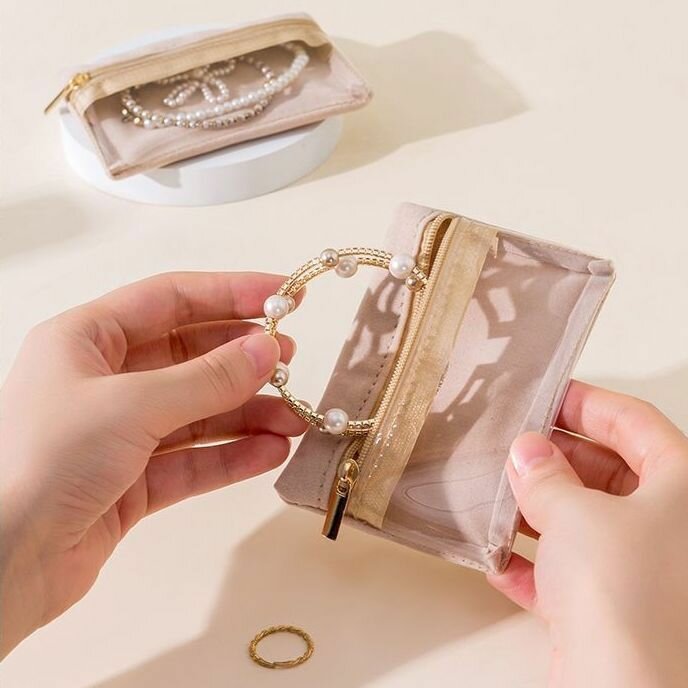 Бархатный мешок для хранения ювелирных изделий, прозрачный, для серег, гвоздиков, ожерелий, колец, портативный мешок на молнии