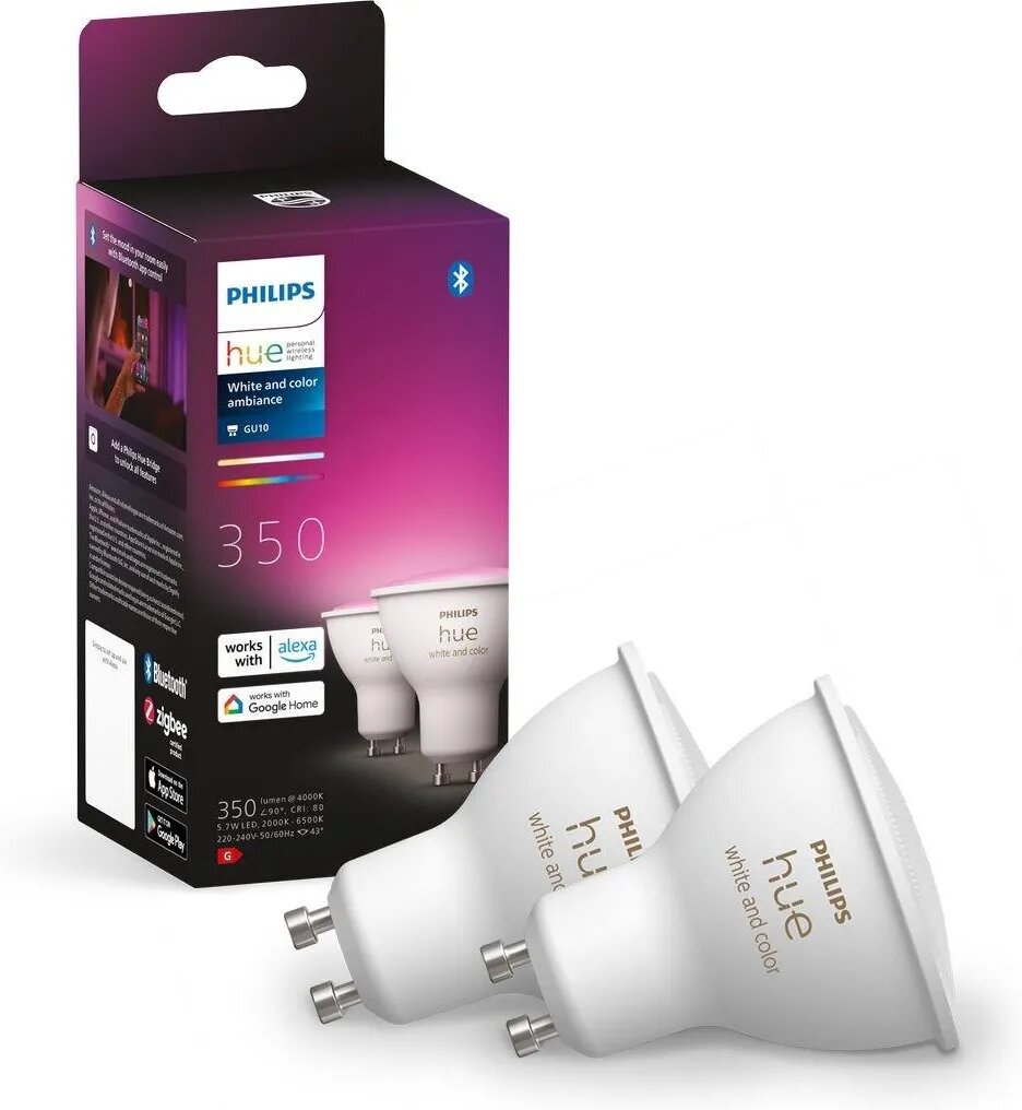 Умные лампы Philips Hue White and Color Ambiance Bluetooth GU10 4.3Вт 2 шт 400лм