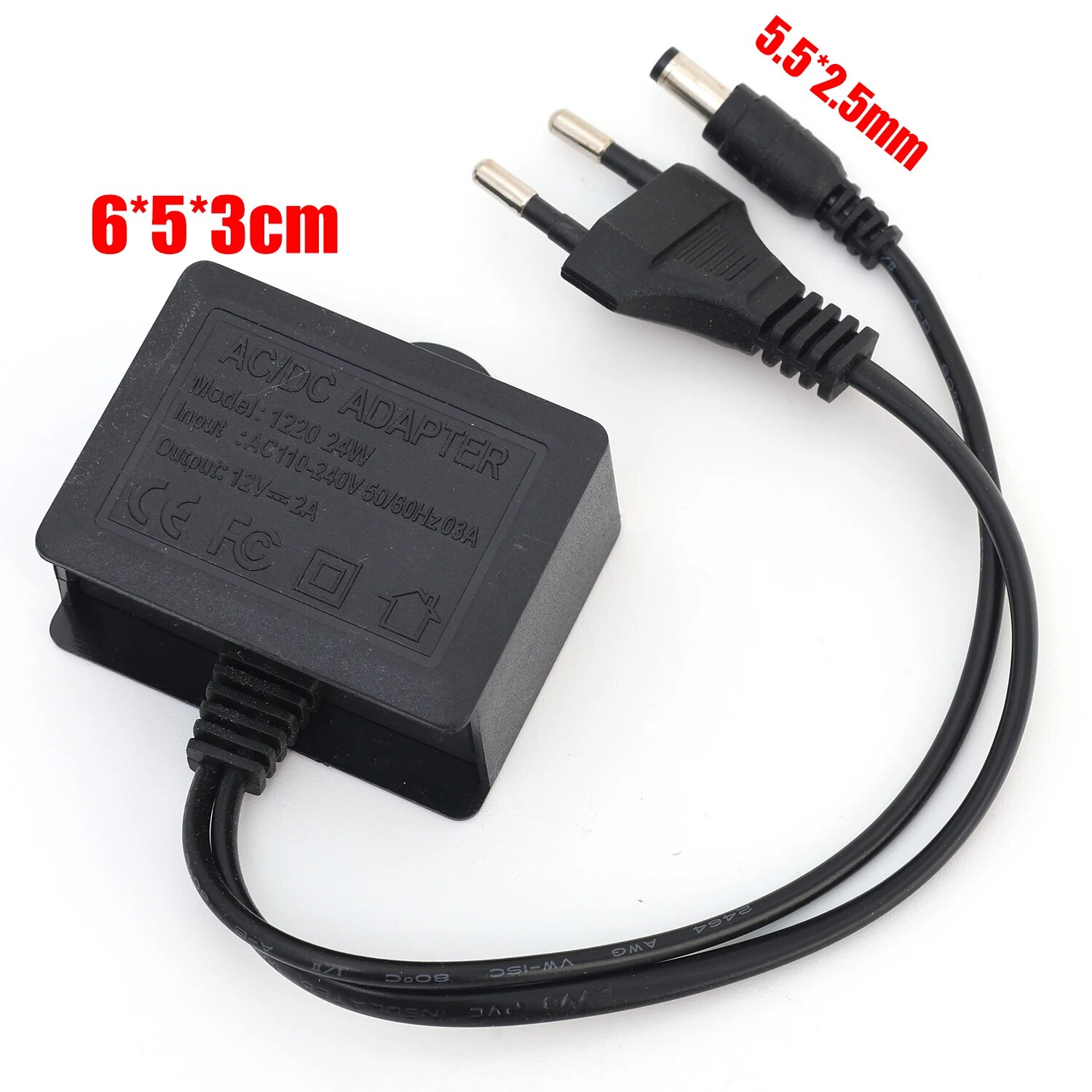 Водонепроницаемый адаптер питания DC12V 2A черный для камер видеонаблюдения