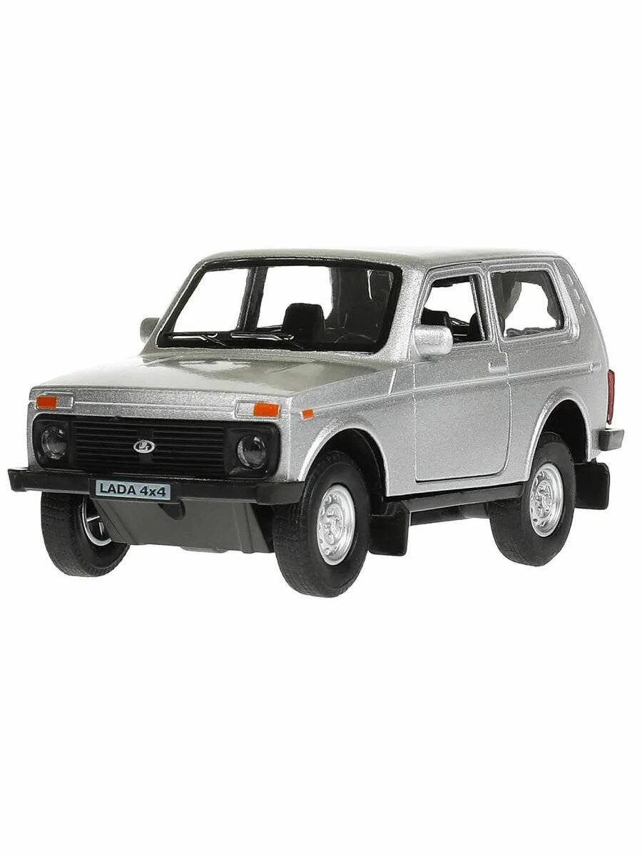 Модель машины мет LADA Niva 4x4 длина 12 см, двери, багаж, инерц, серебр