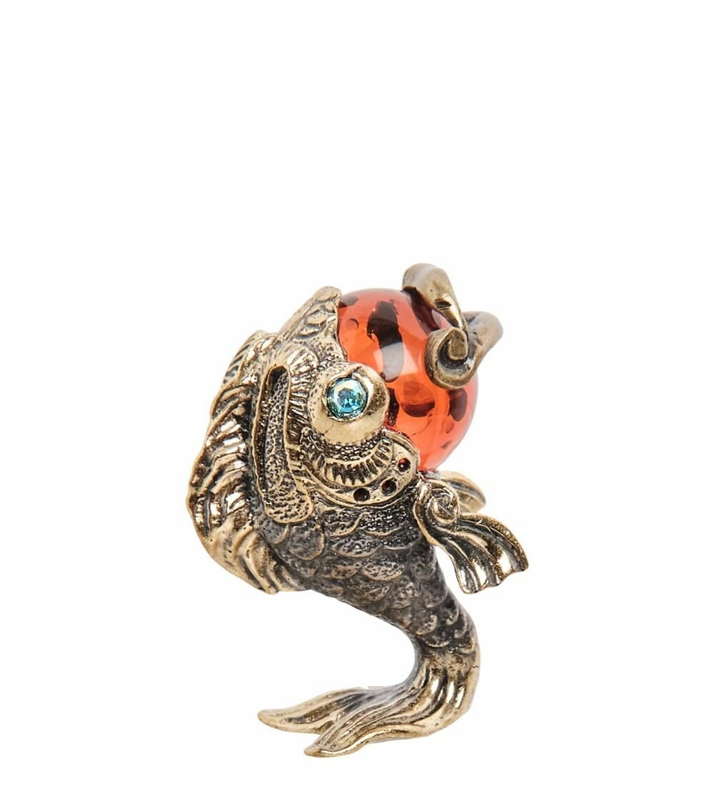 Фигурка Добрый карп (латунь, янтарь) A2088125 Народные промыслы, бронзовый