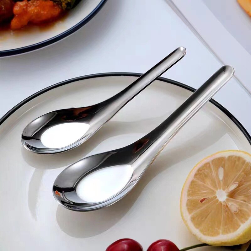 Нержавеющая сталь 304 плоскодонная ложка, маленькая, серебристый цвет, 1 шт. для обеда и подачи супа