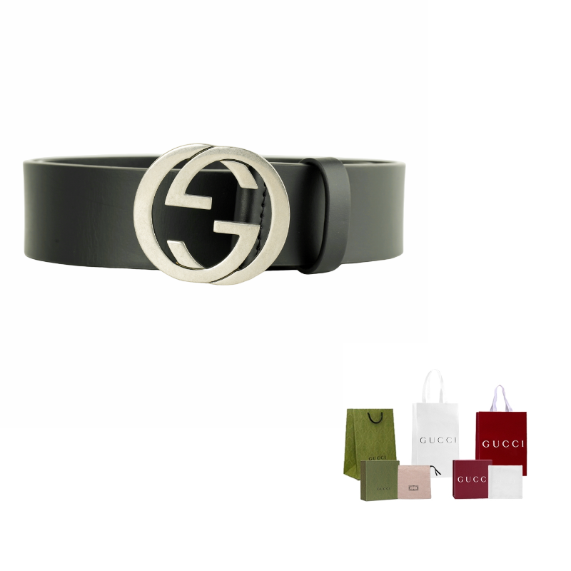 GUCCI INTERLOCKING Кожаные ремни Мужской Черный Ширина 3,8 см 80
