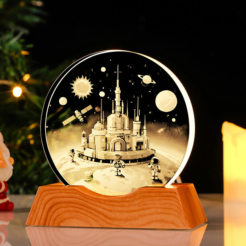 Ночной светильник "Звездное небо", светящийся орнамент, лампа астронавта и планеты, 3D резной кристаллический ремесленный новый настольный светильник для кросс-бордерной торговли