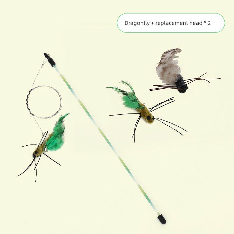 Игрушка для кошек AFP: дразнилка-имитатор насекомого с заменяемой головкой из перьев для самостоятельных игр, снятия