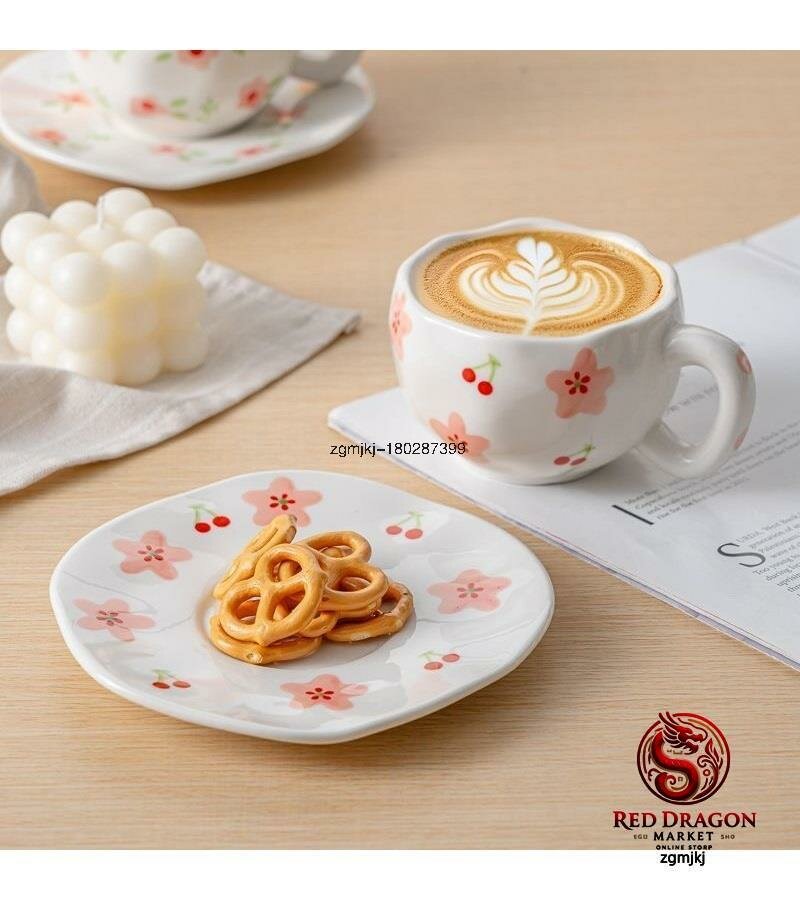 Набор из белой керамической чашки и блюдца неправильной формы 300мл / Симпатичная кофейная чашка