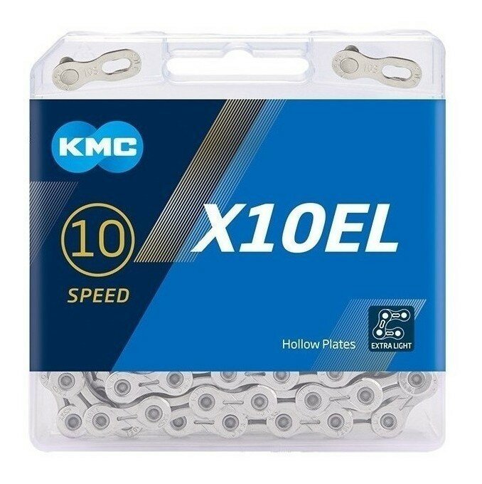 Цепь велосипедная KMC - X10EL 1/2" x 11/128", 114 звеньев, серебристая 10 скоростей подходит для e-bike