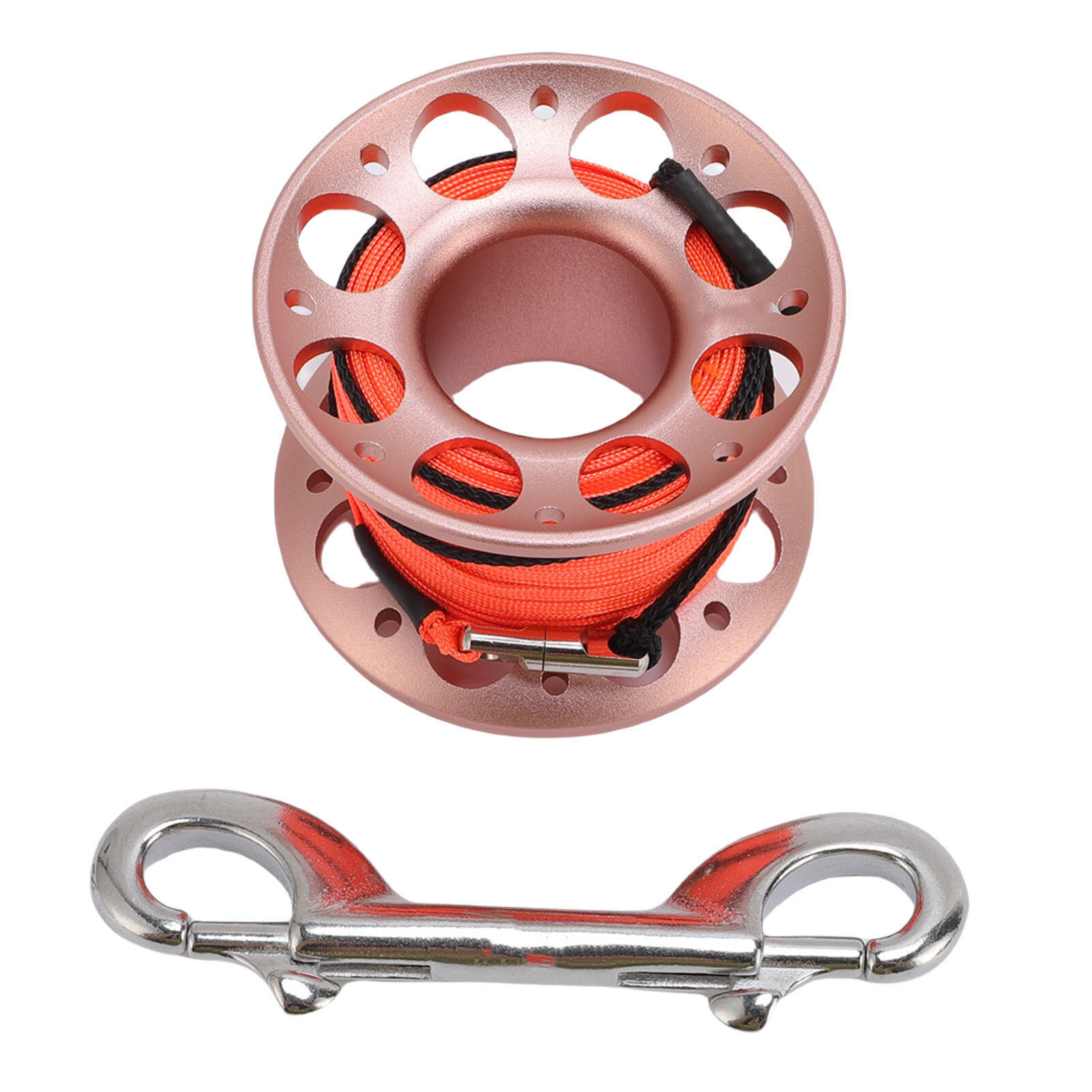 15-метровая катушка для подводного плавания из авиационного алюминия с двусторонним крюком для использования на открытом воздухе, на лодках и в морских операциях. Розовая.