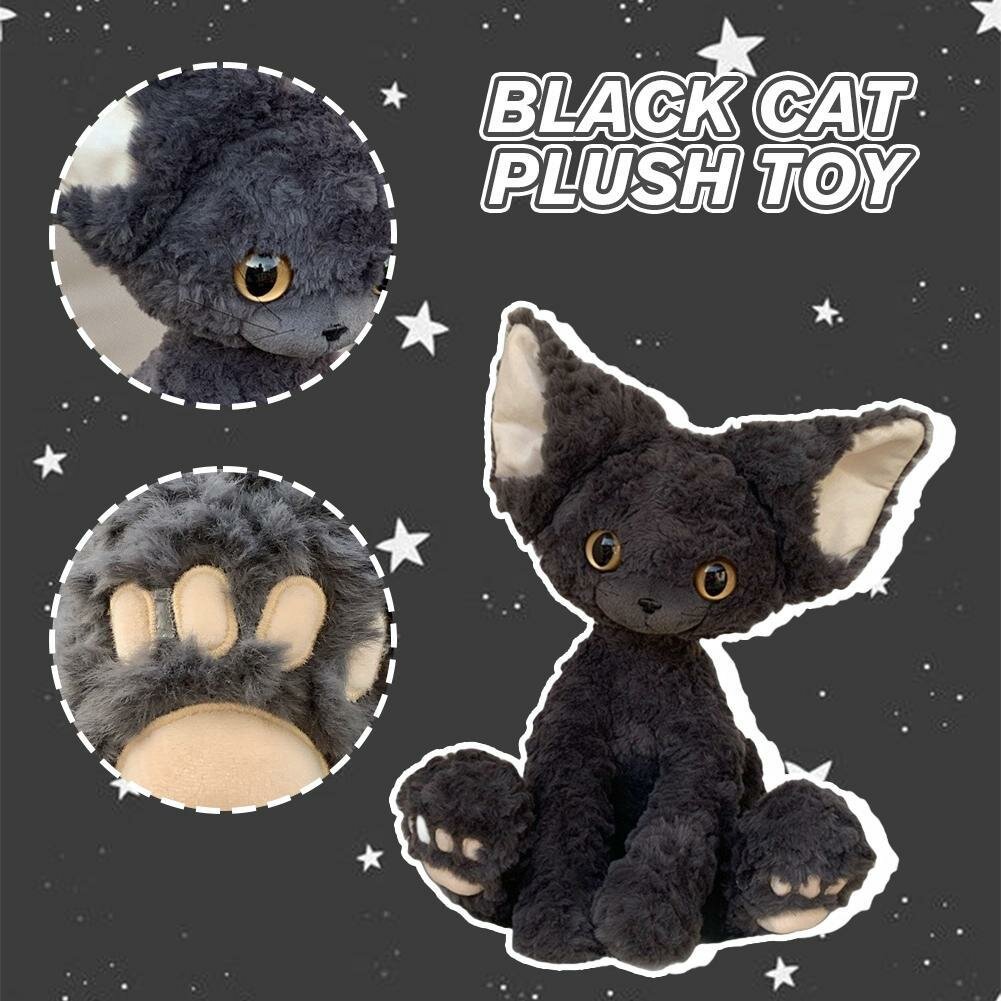 Мягкая игрушка Немецкий кот, кот Девон, 35 см черный