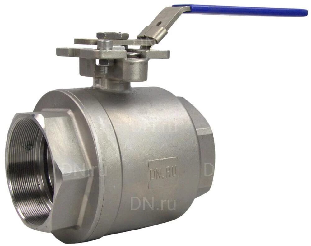 Кран шаровой DN.ru кшмп.316.230-ISO Ду100 Ру40 полнопроходной двухходовой, нержавеющая сталь SS316, внутренняя резьба, уплотнение - PTFE, с ISO-фланцем и рукояткой, 19х19, F07/F10