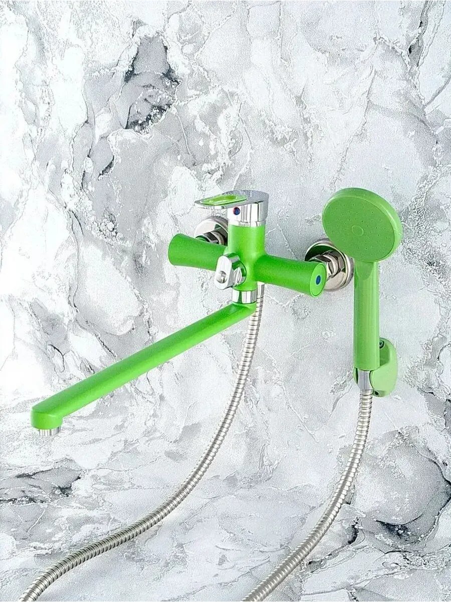 Смеситель для ванны с душем, длинным изливом 35 см зеленый