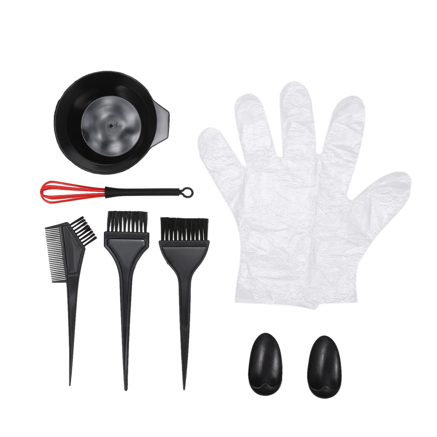 7-компонентный набор для окрашивания волос: кисти для окрашивания, расческа для тонирования, миксерная чаша, мешалка для волос, ушные капки, одноразовые перчатки (размер L) для дома и салона